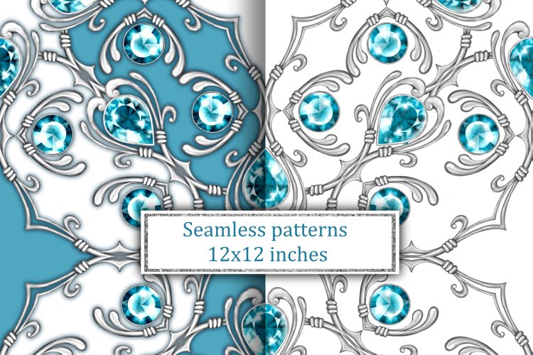 Silver & gems. Seamless patterns