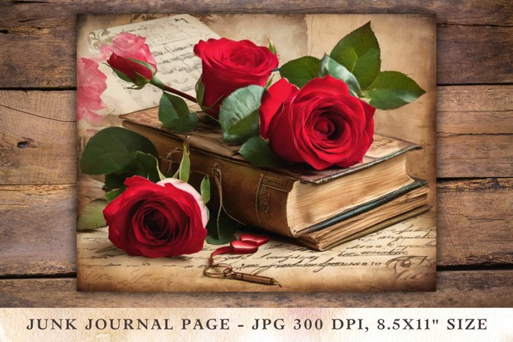 Valentine Junk Journal Pages - book roses (5195081)