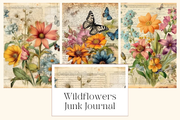 3 Wildflowers Floral Vintage Junk Journal Page