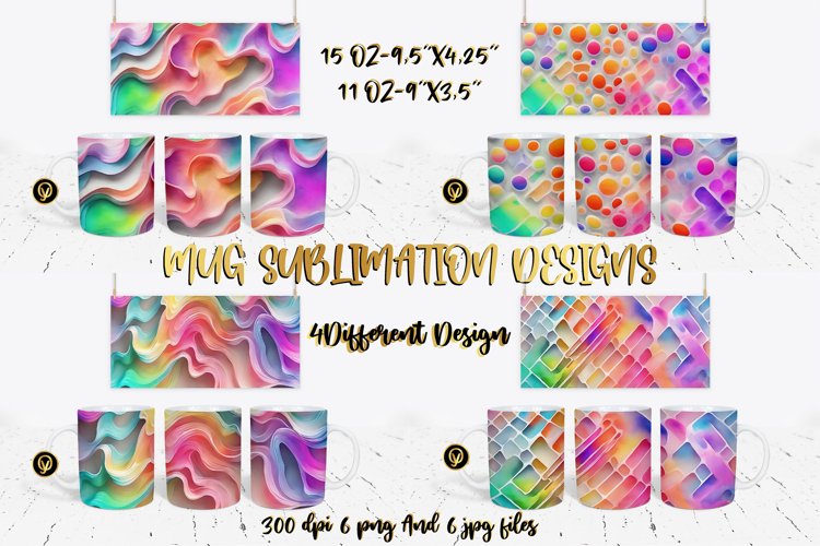 3D Abstract Neon Color Geometric Mug Wraps