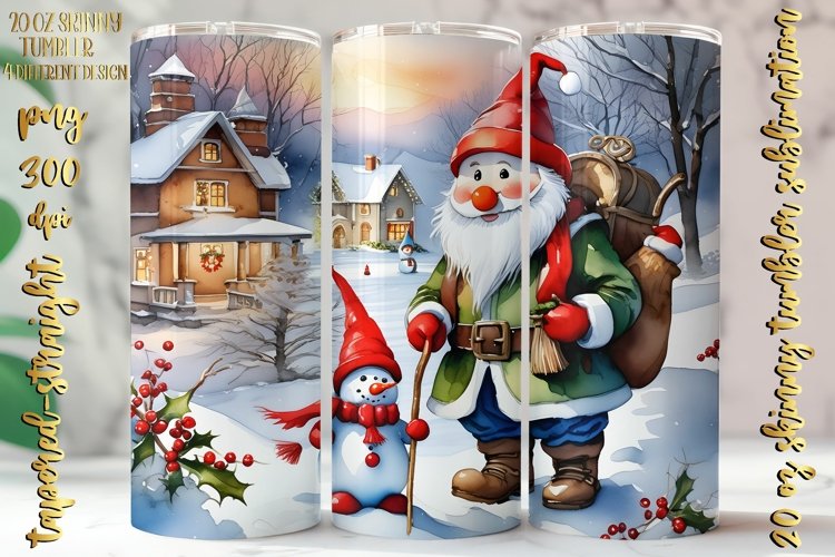 Watercolor Snowman And Santa Clause Design 20 Oz Tumbler
