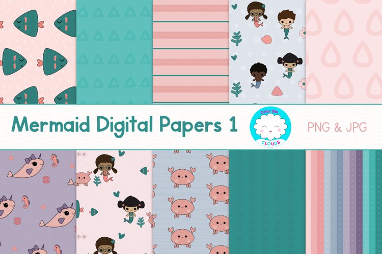 Cute Mermaid Digital Paper