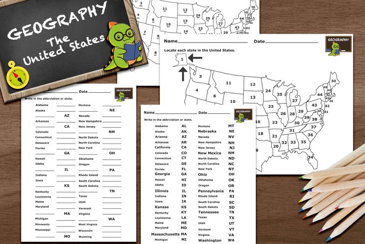 The United States Map and Abbreviations Activities