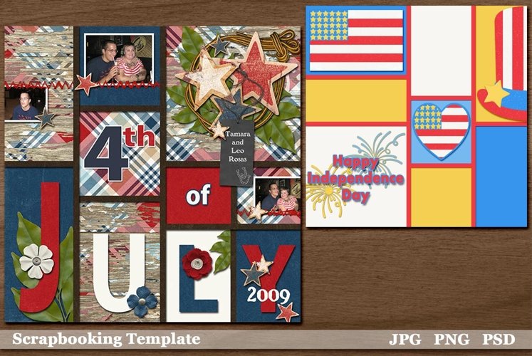 4th of July Collage Digital Scrapbooking Page Template