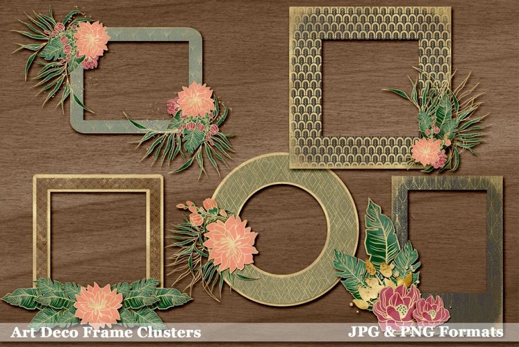 5 Art Deco Flowers and Foliage Vintage Cluster Frames