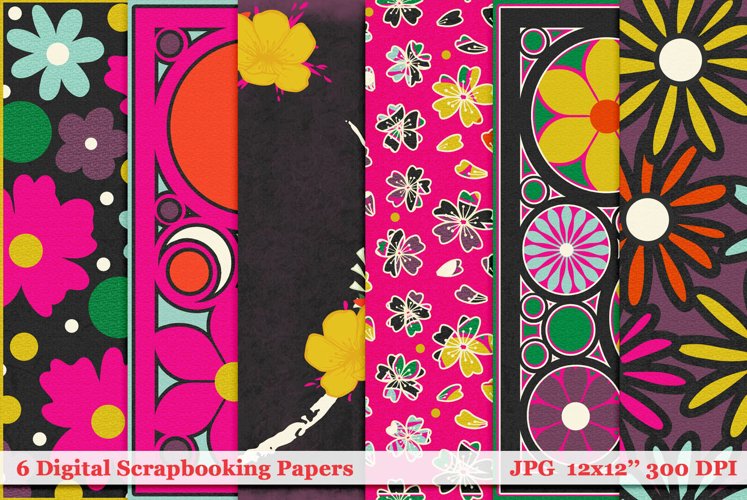 6 Funky and Fresh Retro Vintage Floral Design Papers