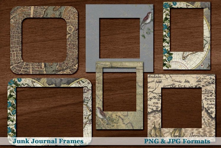 6 Vintage Map Junk Journal Frames