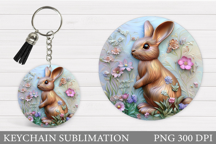 Cute Bunny Keychain Design. Bunny Flowers Keychain