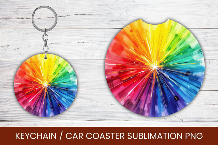 keyring keychain car coaster - watercolor rainbow (5306410)