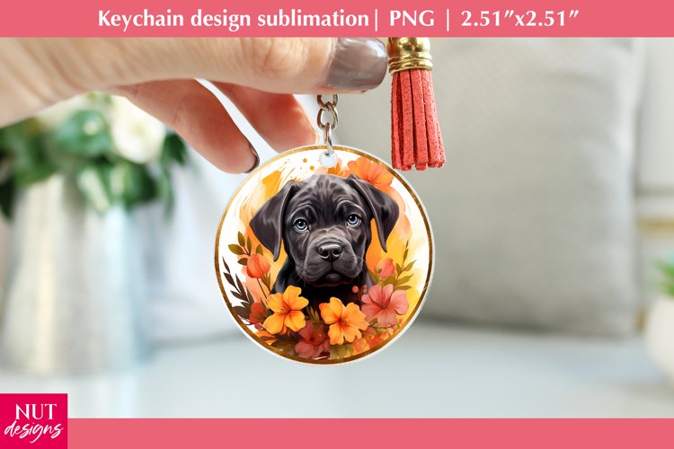 Dog keychain Cane Corso Dog flower keychain sublimation