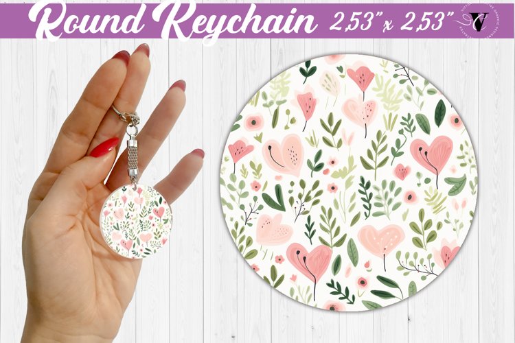 Spring Round Keychain | Watercolor flowers, hearts (5212074)