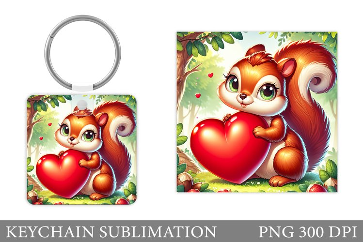 Cute Squirrel Keychain. Valentines Round Keychain (5116386)