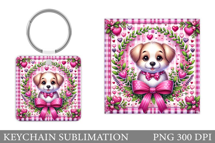 Cute Dog Keychain Sublimation. Valentines Keychain Design