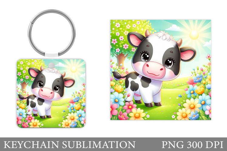 Cute Cow Keychain Design. Cow Flowers Keychain (5094676)