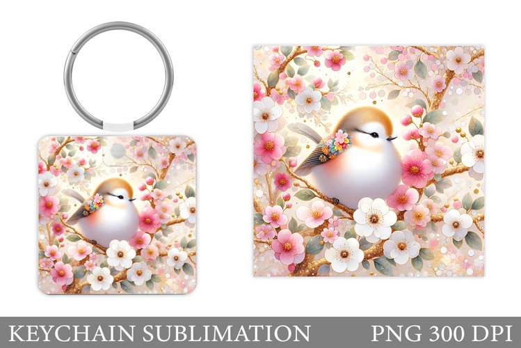 Cute Bird Keychain Design. Flowers Keychain Sublimation