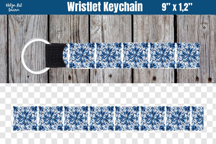 Wristlet Keychain Sublimation |Blue Azulejo Tile