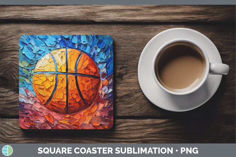Kids 02 Thick Paint Basketball Square Coaster Sublimation Co