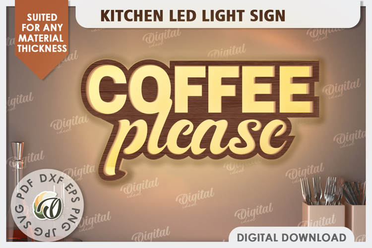 3D Kitchen Led Light Sign Laser Cut. Kitchen Decor (5309016)