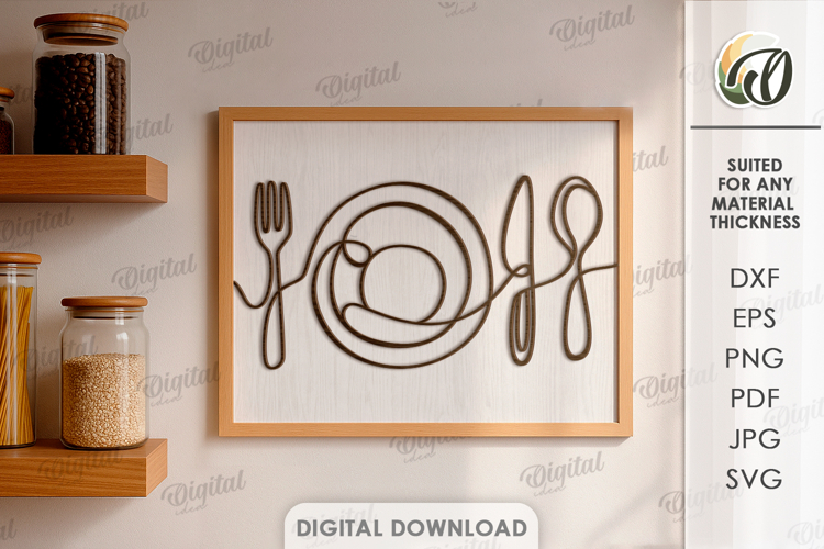 Kitchen Line Art Laser Cut. Wall Decor SVG (6444508)