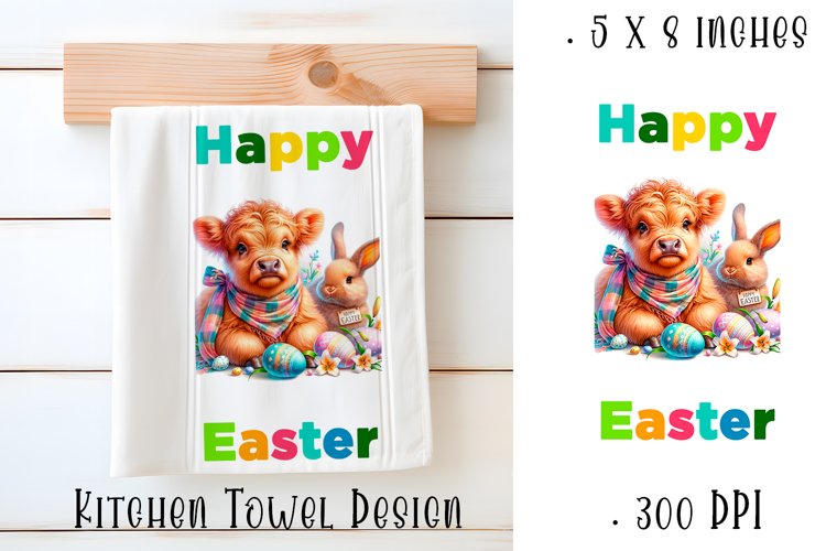 Happy Easter Highland Cow Kitchen Towel (3303979)