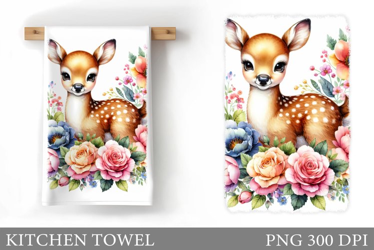 Cute Deer Kitchen Towel. Deer Flowers Kitchen (5141998)