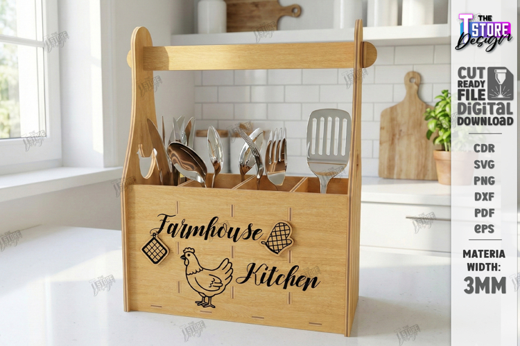 Kitchen Utensil Holder with a Handle Laser Cut | (6462208)