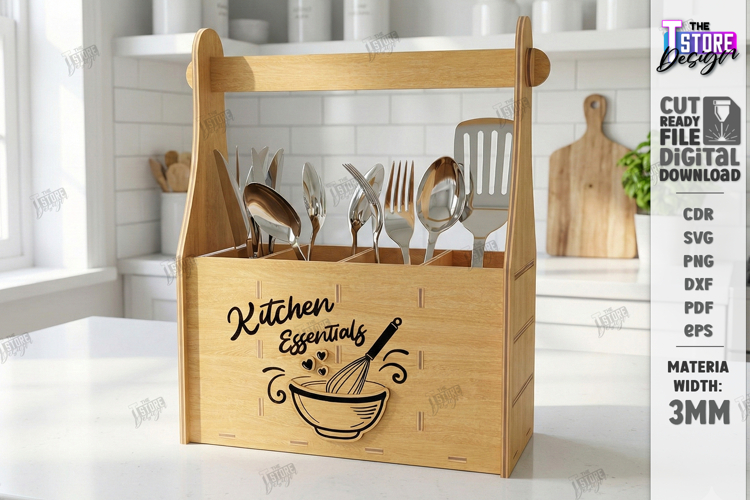 Kitchen Utensil Holder with a Handle Laser Cut | (6462209)