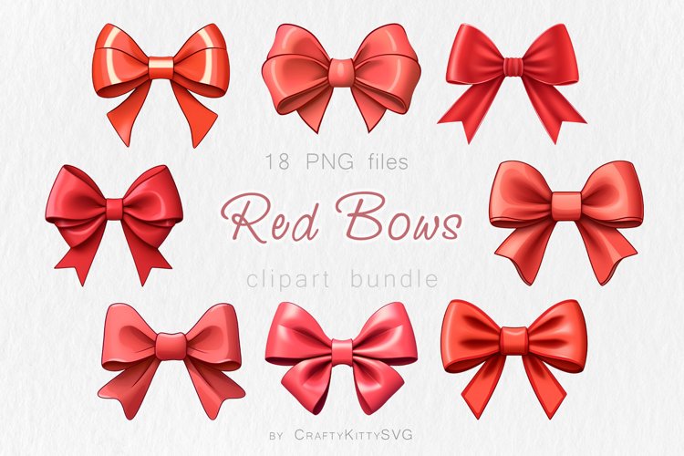 Red Bows PNG collection, Bows clipart bundle, Birthday Bows