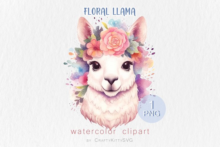 Cute Llama Alpaca with flower crown, Watercolor (2753270)