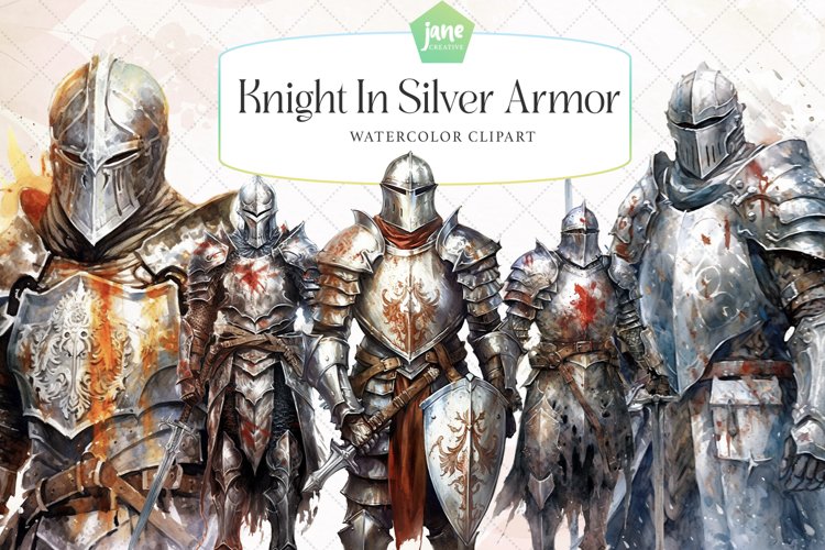 Bnight In Silver Armor Watercolor Sublimation Clipart