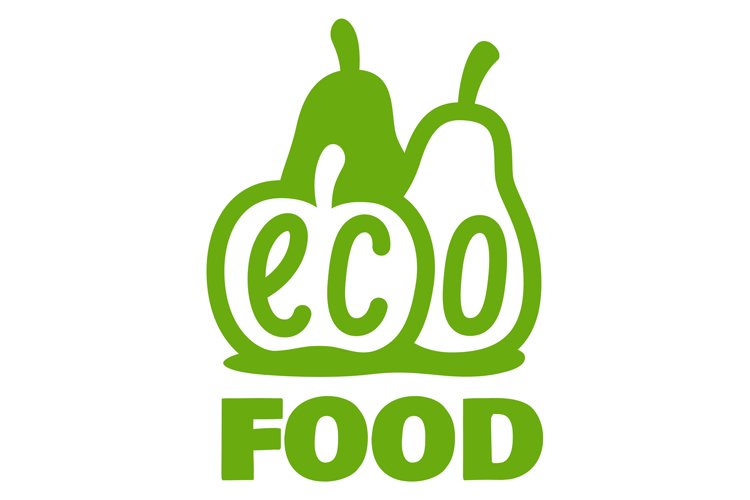 Eco food label with green fresh fruit logo
