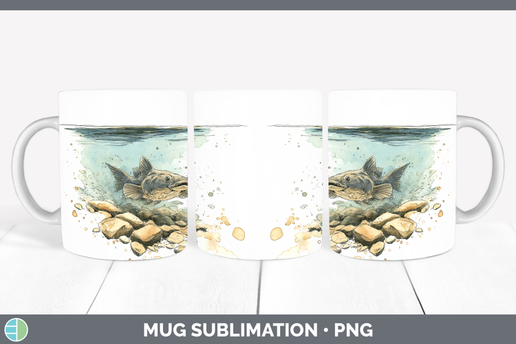 Flathead Catfish Lake Fish Sketch Mug Wrap Sublimation Desig
