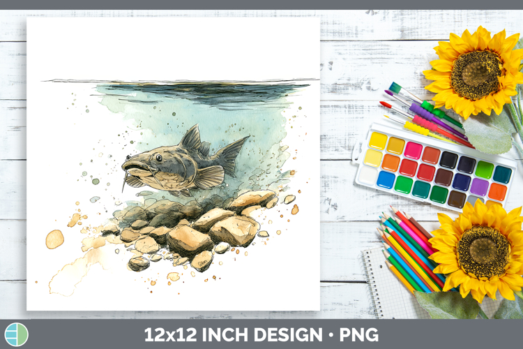 Flathead Catfish Lake Fish Sketch Paper Backgrounds Design