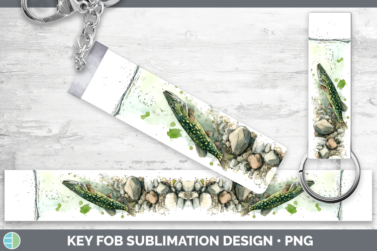 Muskellunge Lake Fish Sketch Key Fob Sublimation Design