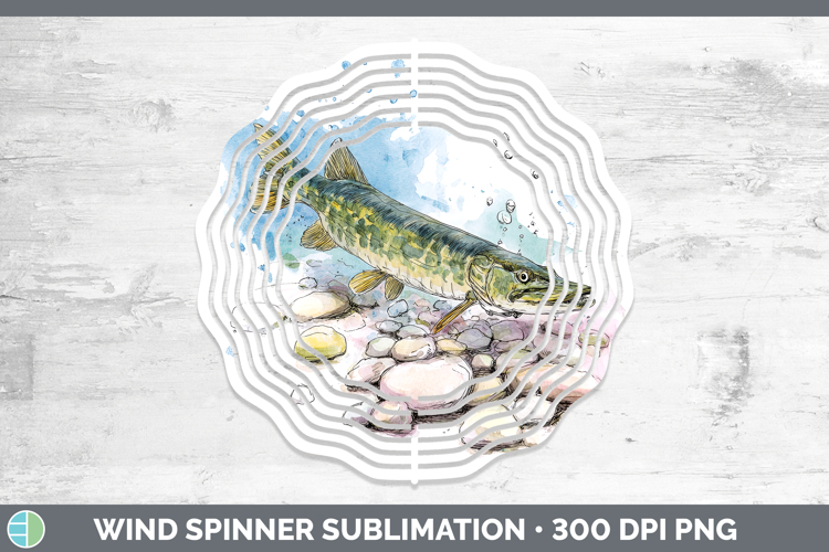 Muskellunge Lake Fish Sketch Wind Spinner Sublimation Design