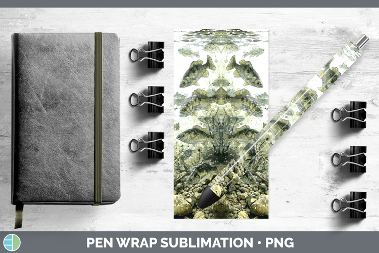 White Bass Lake Fish Sketch Pen Wrap Sublimation Design