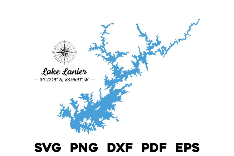 Lake Lanier Georgia Map with Compass & GPS Coordinates