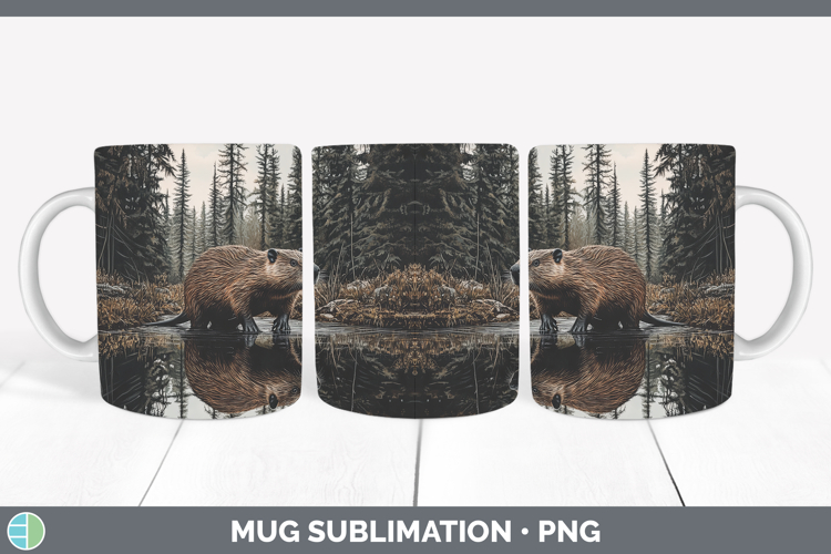 Lake Woodland Beaver Mug Wrap Sublimation Coffee Cup Designs
