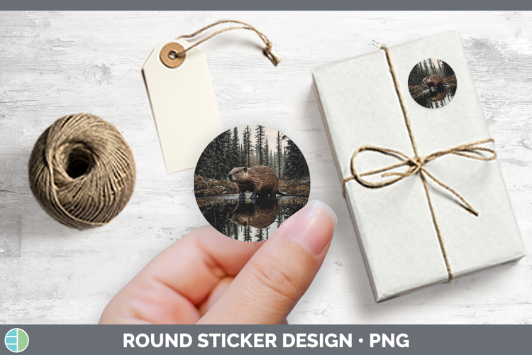 Lake Woodland Beaver Stickers | Round Labels Designs