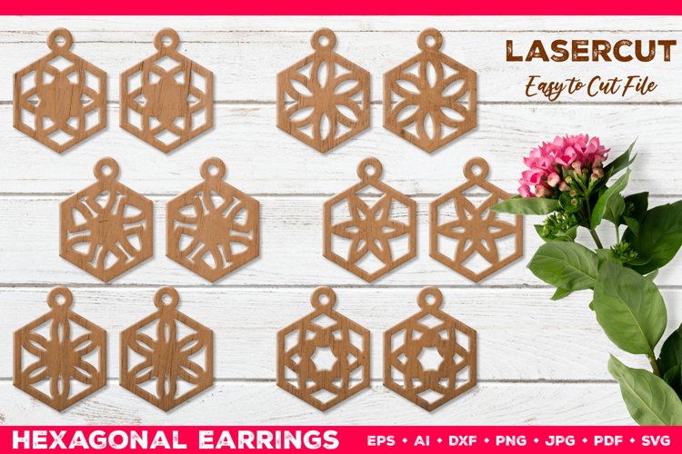 Lasercut Hexagonal Earrings SVG. Earrings for Laser Cutting