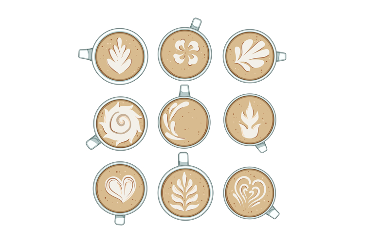 latte art coffee set cartoon