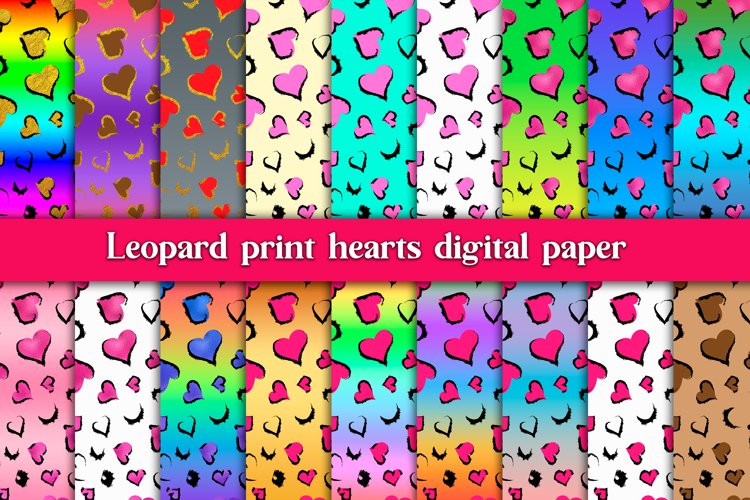 Leopard print heart digital paper bundle