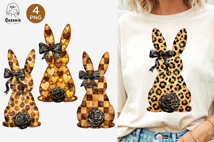 Easter Silhouette Bunny Seamless Leopard Checker Box Pattern