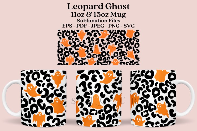 leopard ghost halloween Glass Mug Sublimation Wrap SVG