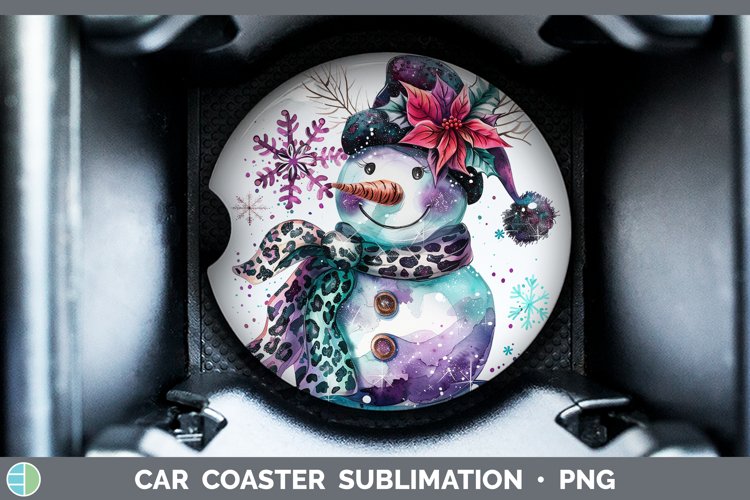 Leopard Purple Teal Snowman Car Coaster Sublimation Coaster