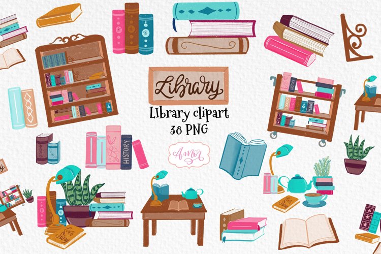 Hand drawn library clipart, book lover illustrations (1148976 ...