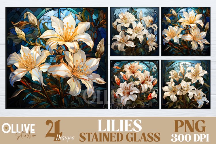 Stained Glass Lilies Sublimation PNG Bundle