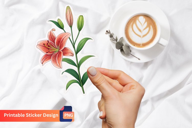 Lily Flower Sticker, Floral Sticker, Lily Blossom Art