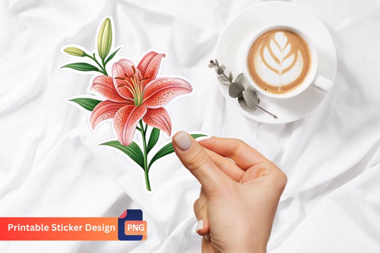 Lily Flower Sticker, Floral Sticker, Lily Blossom Art