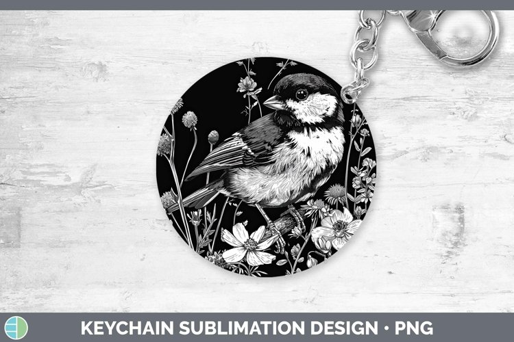 Linocut Chickadee Keychain Sublimation Keyring Designs